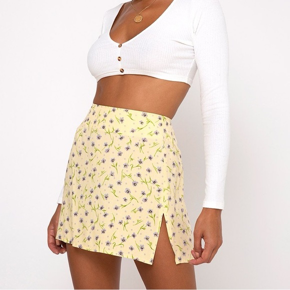 Motel Rocks | Skirts | Motel Rocks Yellow Floral Mini Skirt With Slit ...